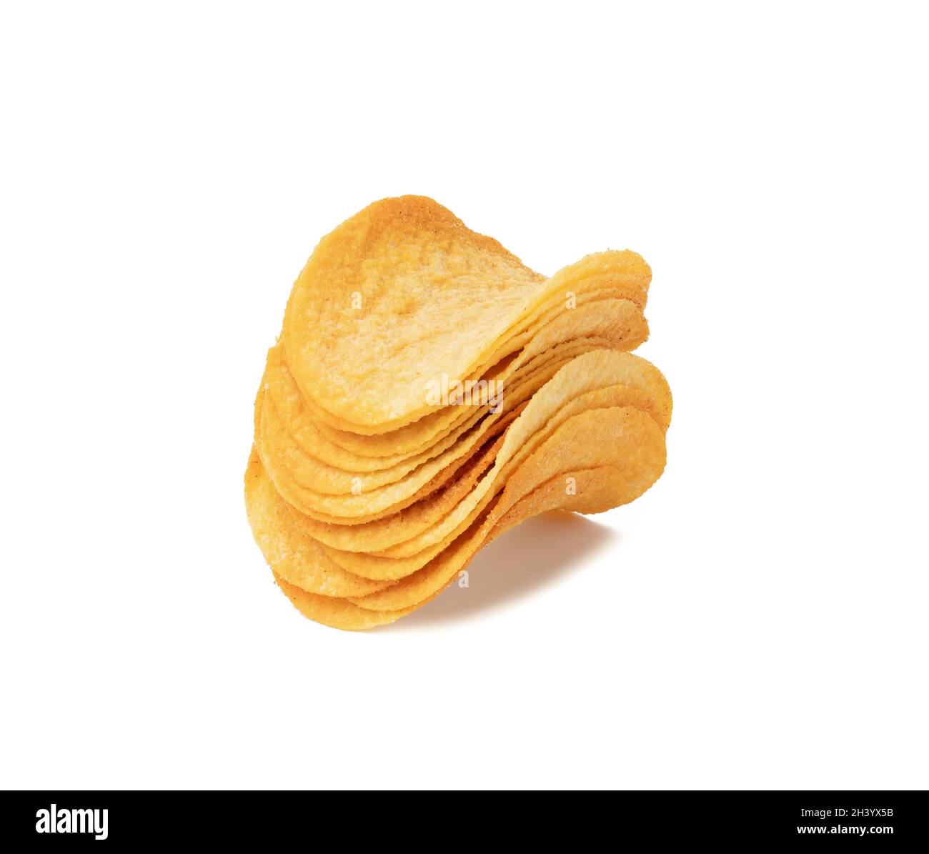 Stack of round potato chips with paprika isolated on white background ...