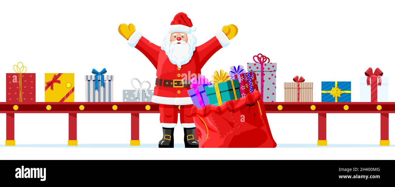 Christmas Factory Packs Gifts Boxes, Santa Claus Stock Vector Image ...