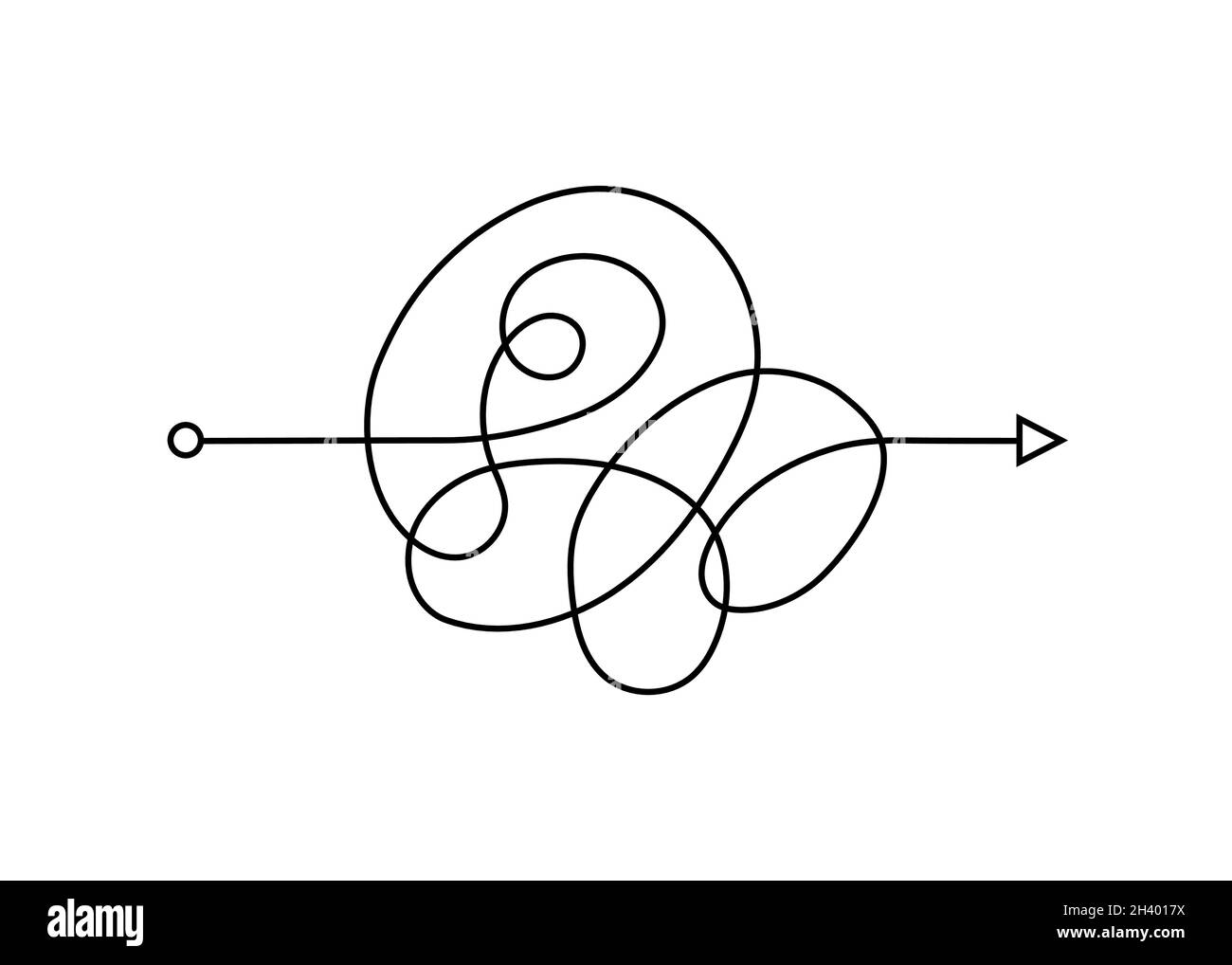 Chaos path with arrow. The process of understanding. Difficult way to ...