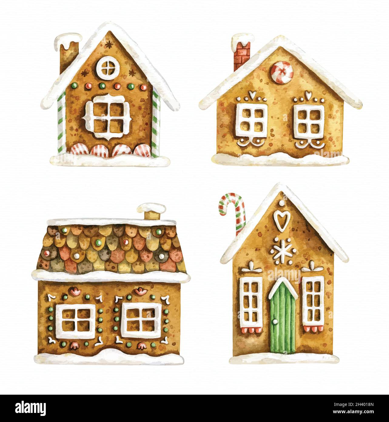 hand drawn gingerbread house collection vector design illustration ...