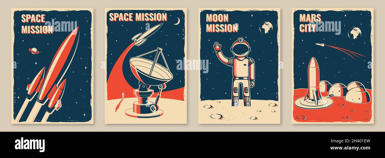 Mars city and space mission posters, banners, flyers. Vector Concept ...