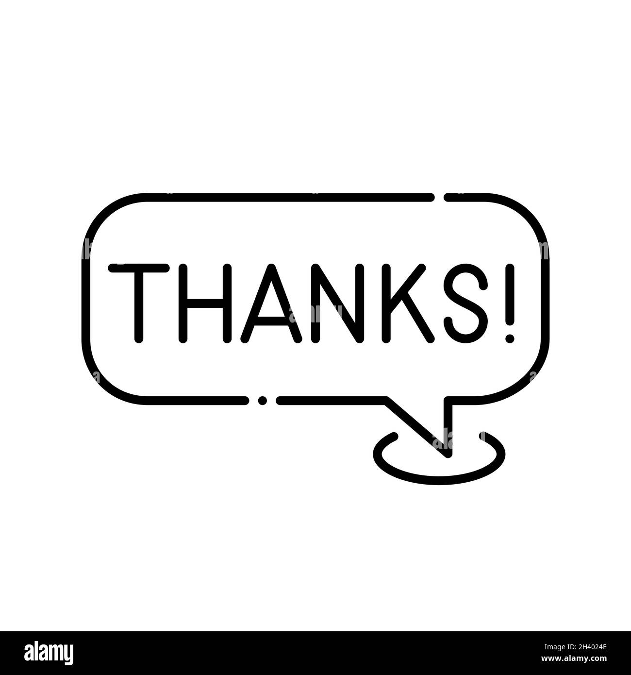 Pixel perfect line art icon. Speech bubble with a word Thanks Stock ...