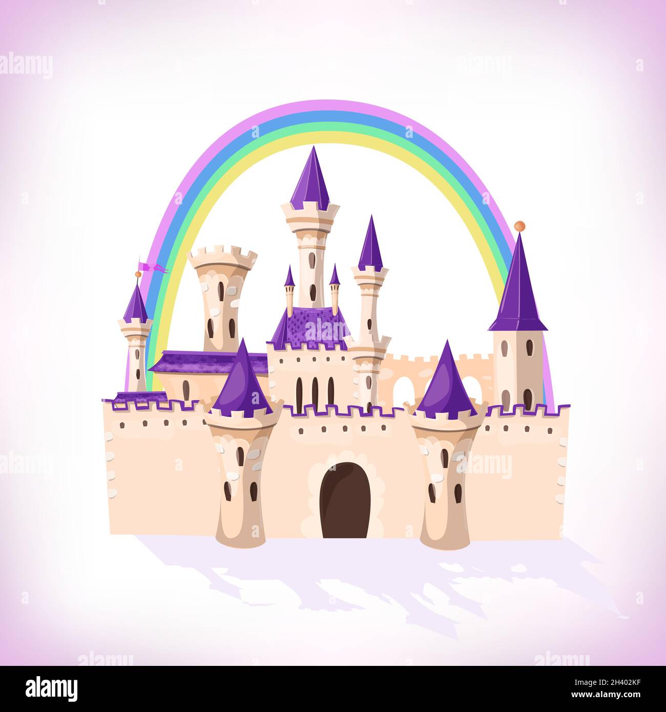 FairyTale castle. Cartoon castle. Fantasy fairy tale palace with rainbow. Vector illustration ...