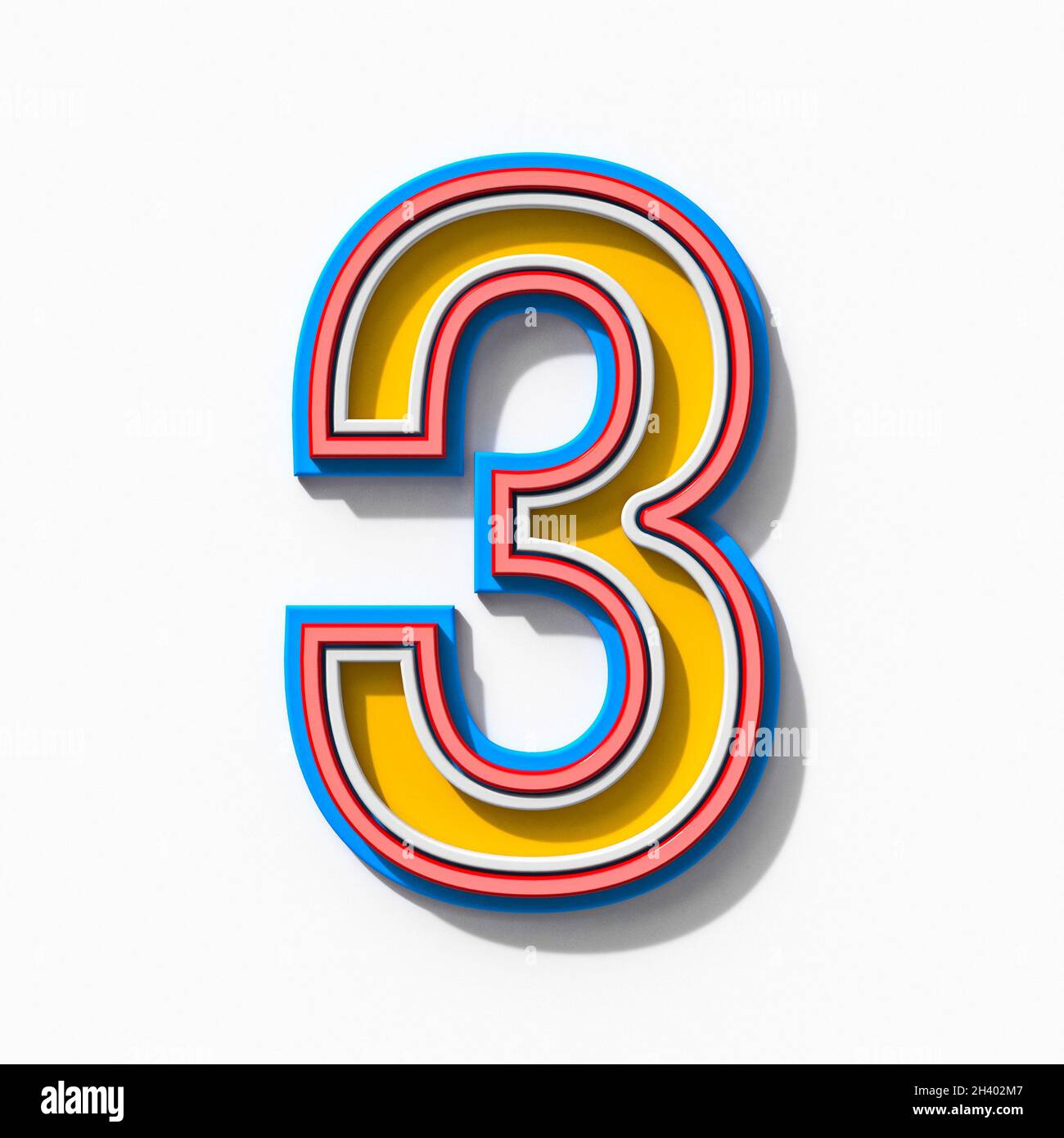 Slab serif colorful outlined font with shadows Number 3 THREE 3D Stock ...