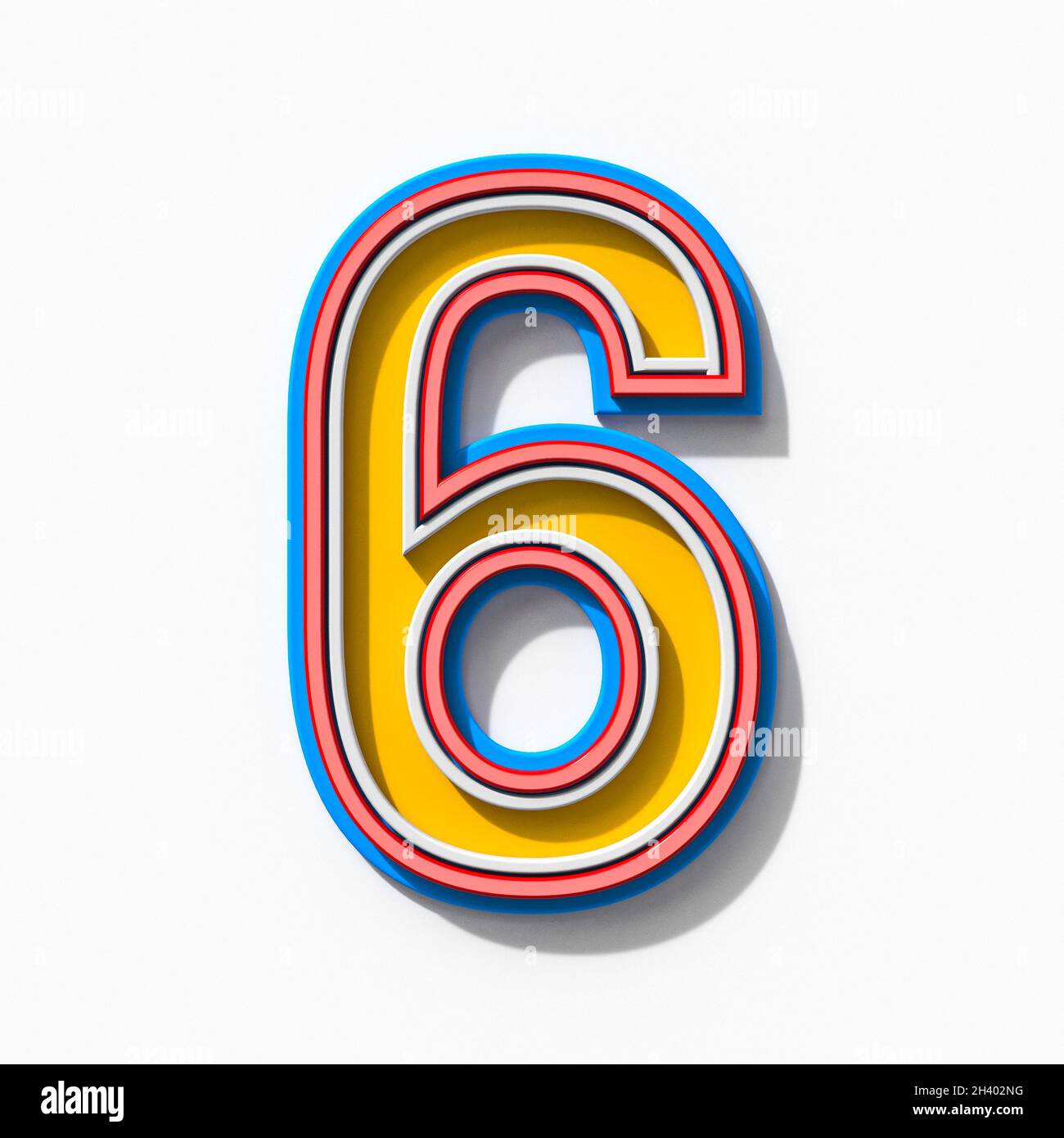 Slab serif colorful outlined font with shadows Number 6 SIX 3D Stock ...