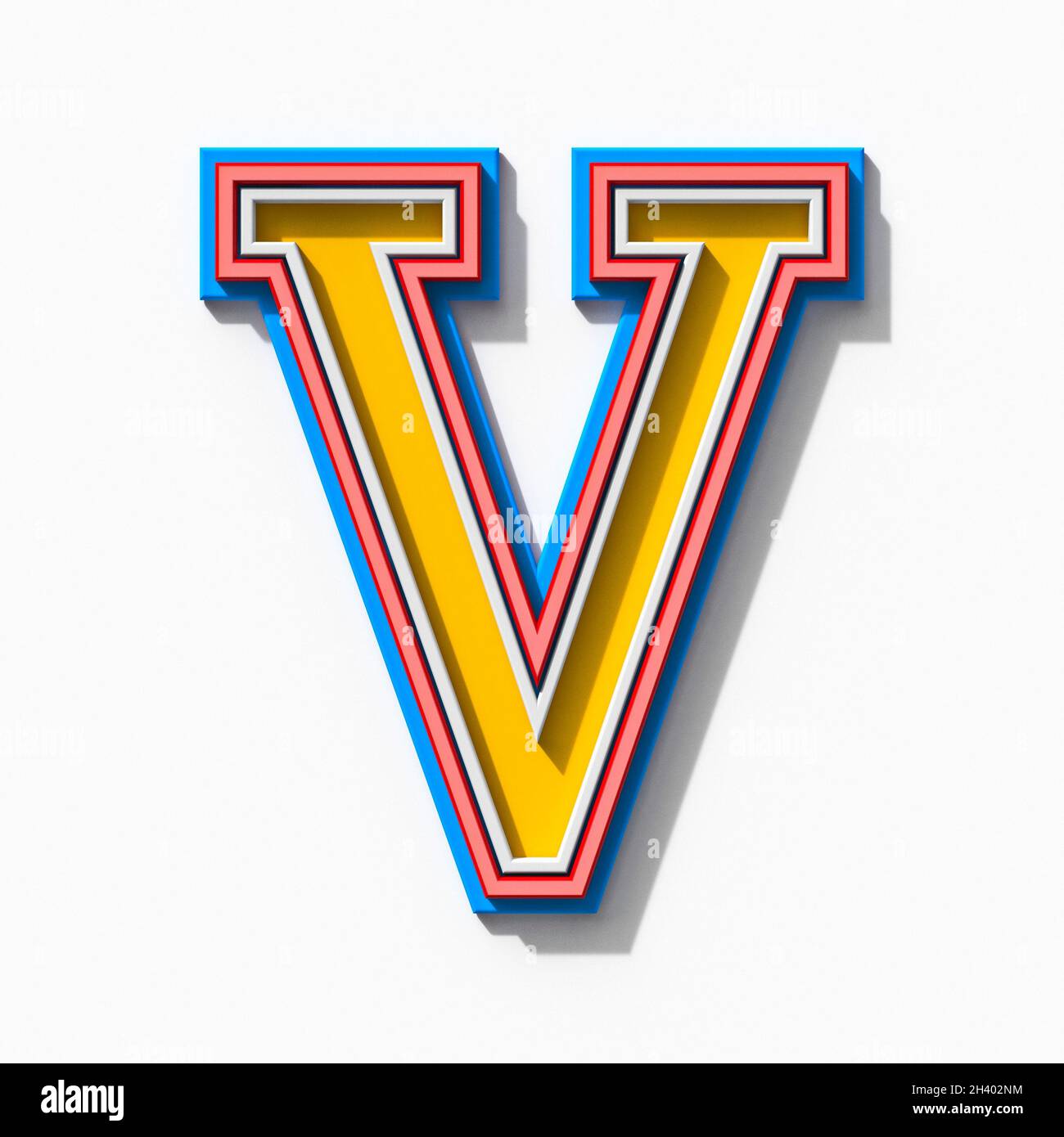 Slab serif colorful outlined font with shadows Letter V 3D Stock Photo ...