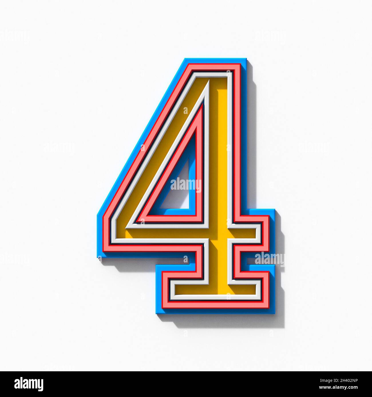 Slab serif colorful outlined font with shadows Number 4 FOUR 3D Stock ...