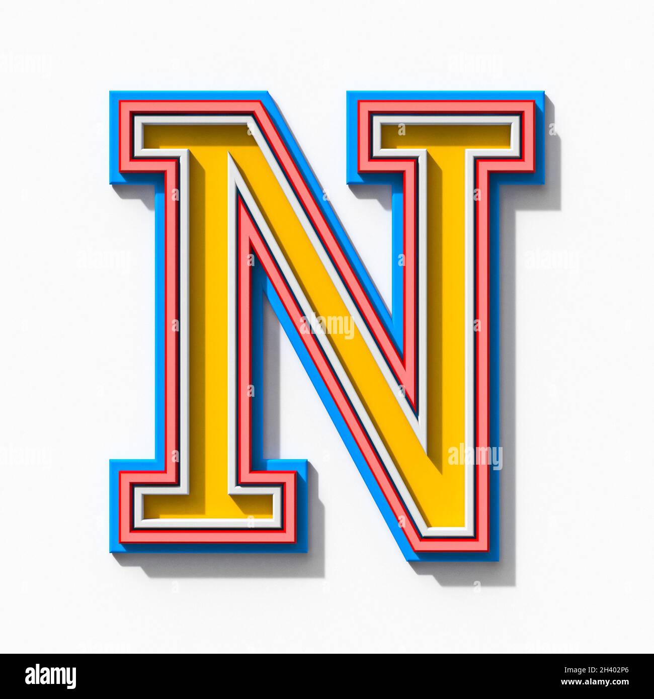 Slab serif colorful outlined font with shadows Letter N 3D Stock Photo ...