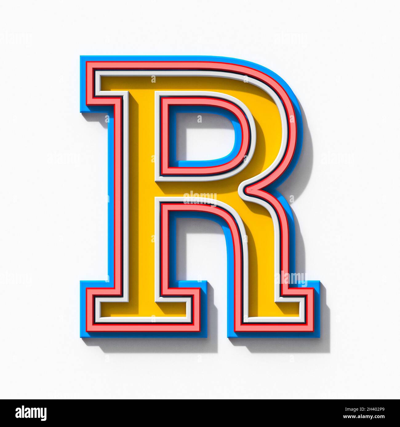 Slab serif colorful outlined font with shadows Letter R 3D Stock Photo ...