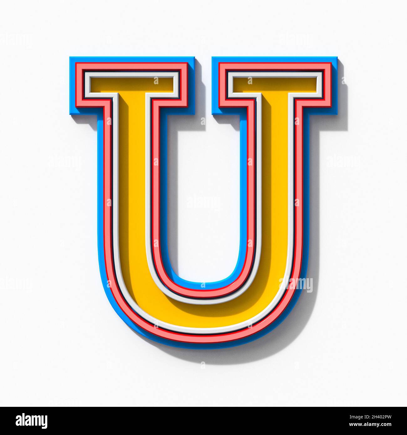 Slab serif colorful outlined font with shadows Letter U 3D Stock Photo ...