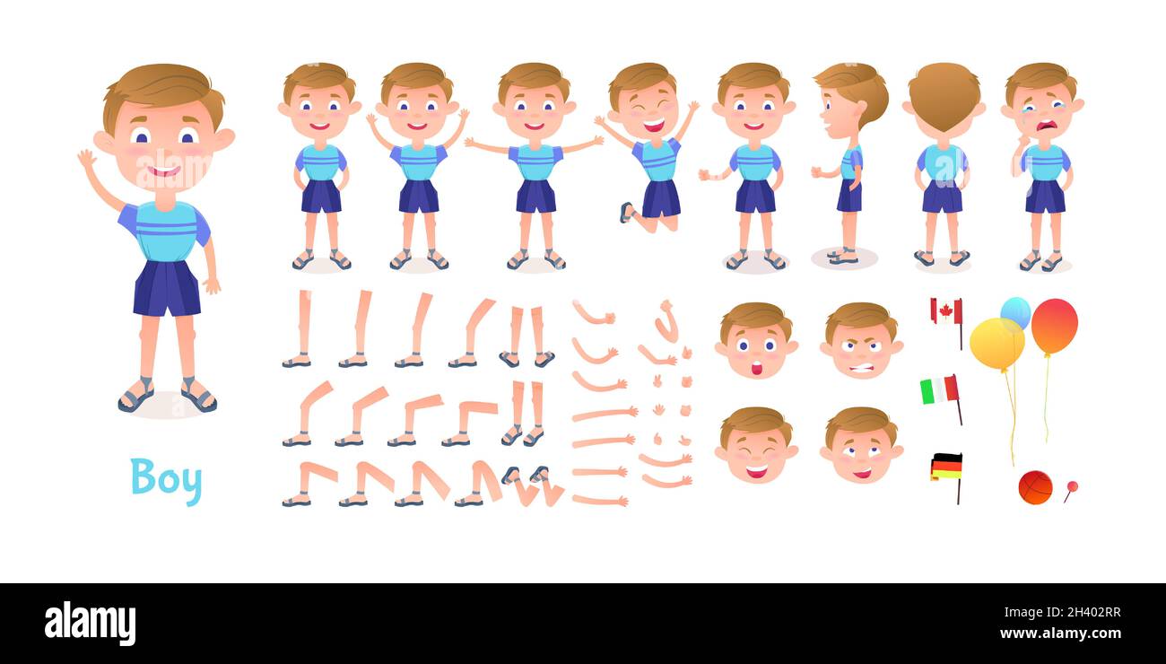 Boy character constructor. Cartoon boy creation mascot kit. Character ...