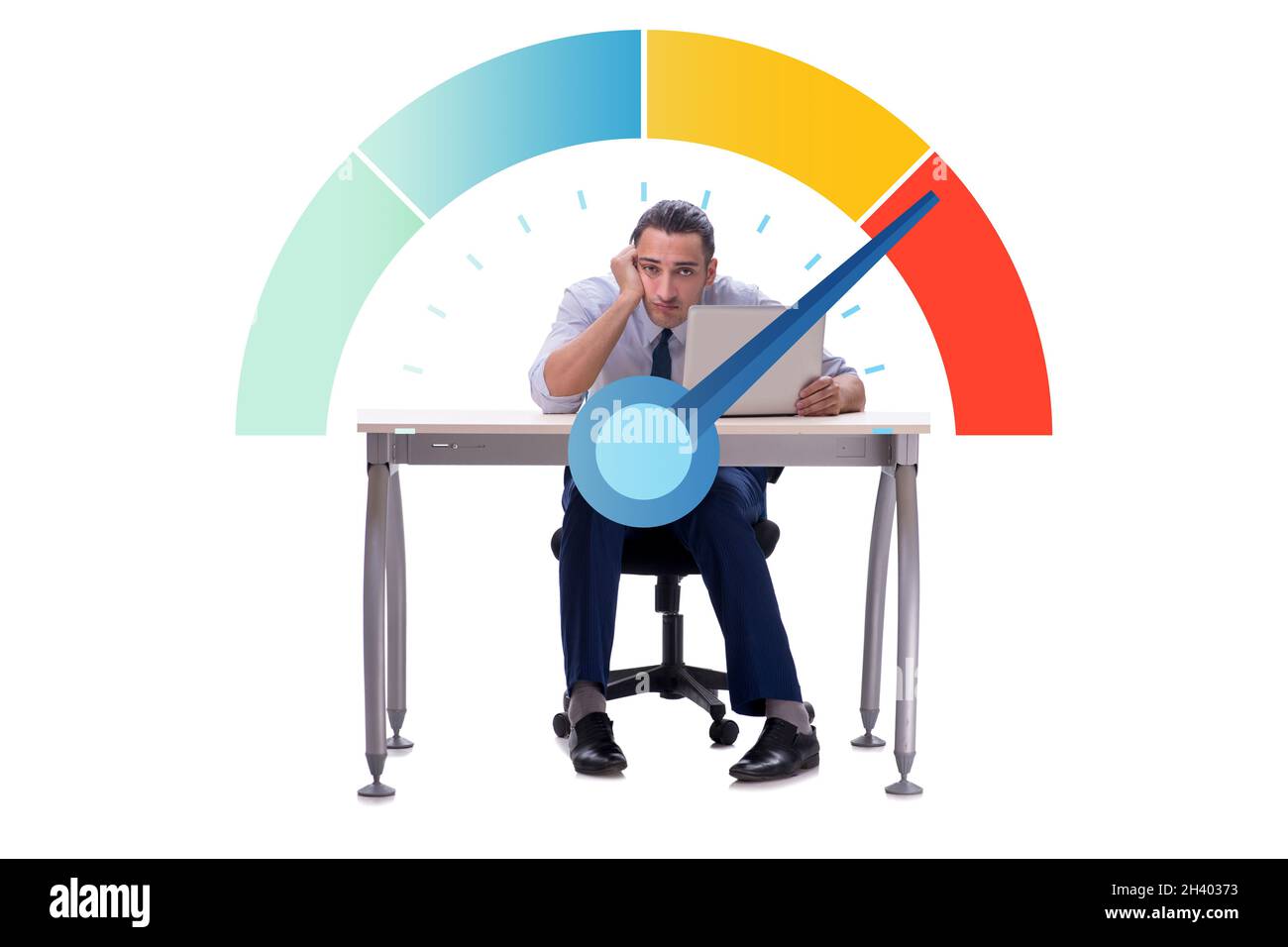 Businessman with meter measuring his stress level Stock Photo - Alamy