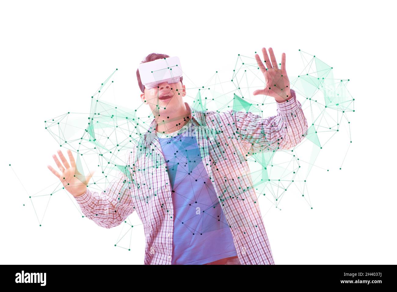 Man in neural network concept with VR glasses Stock Photo - Alamy