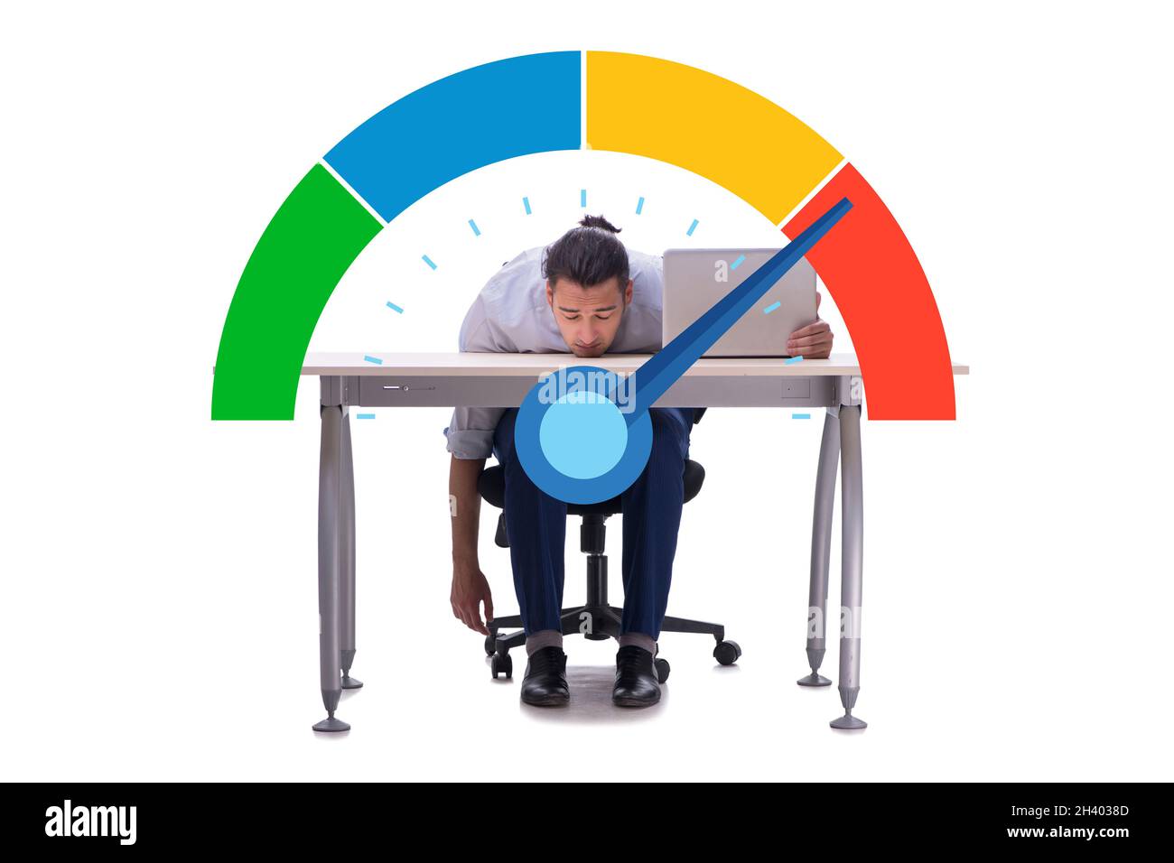 Businessman with meter measuring his stress level Stock Photo - Alamy