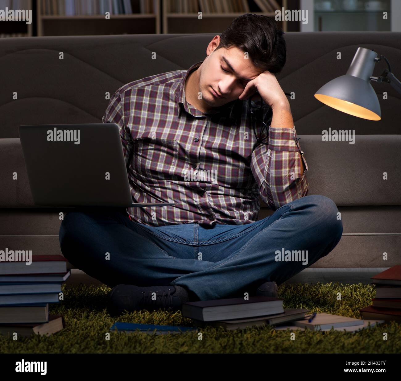 Tired boy yawning learning online hi-res stock photography and images ...