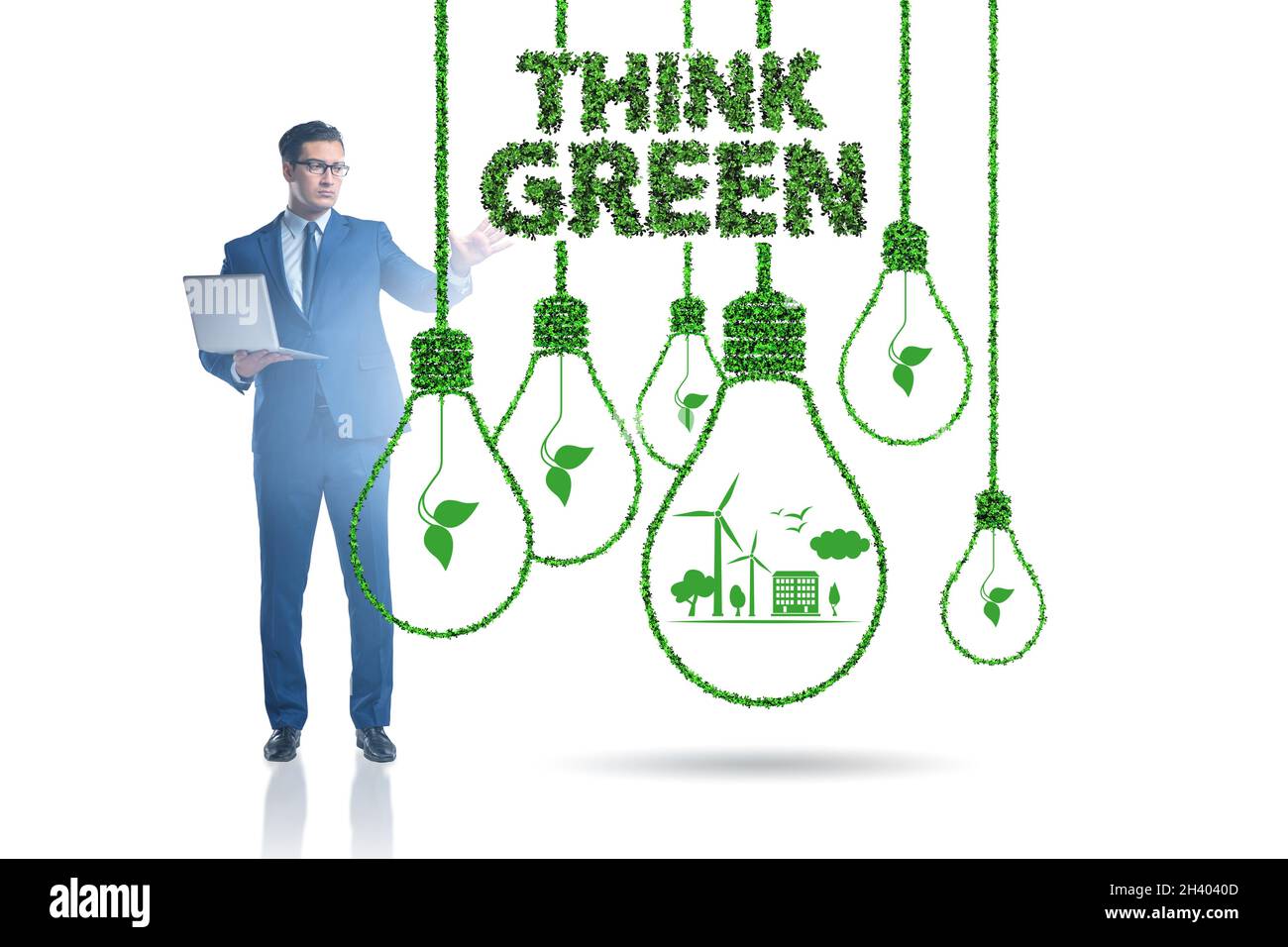Think green ecological concept with businessman Stock Photo - Alamy