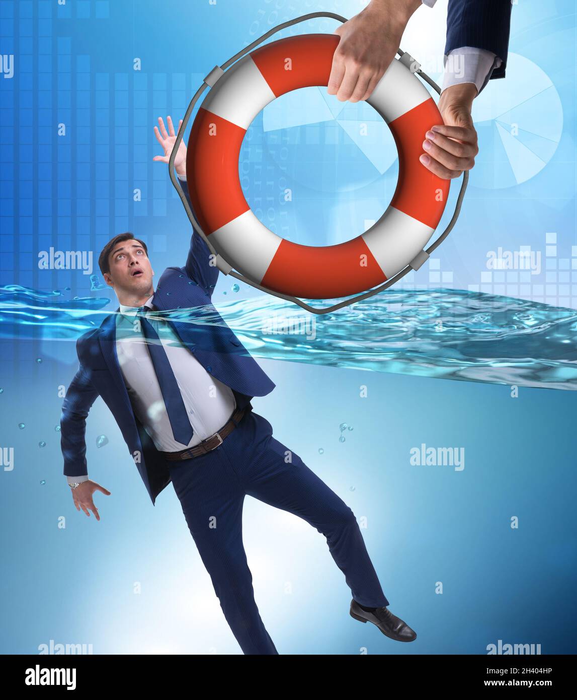 Lifebuoy drowning man in sea hi-res stock photography and images - Alamy