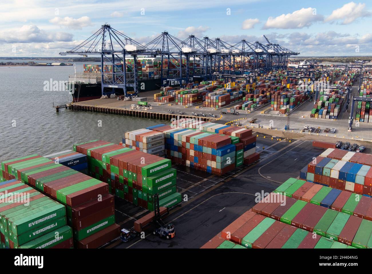 Thousands of shipping containers at the Port of Felixstowe in Suffolk ...