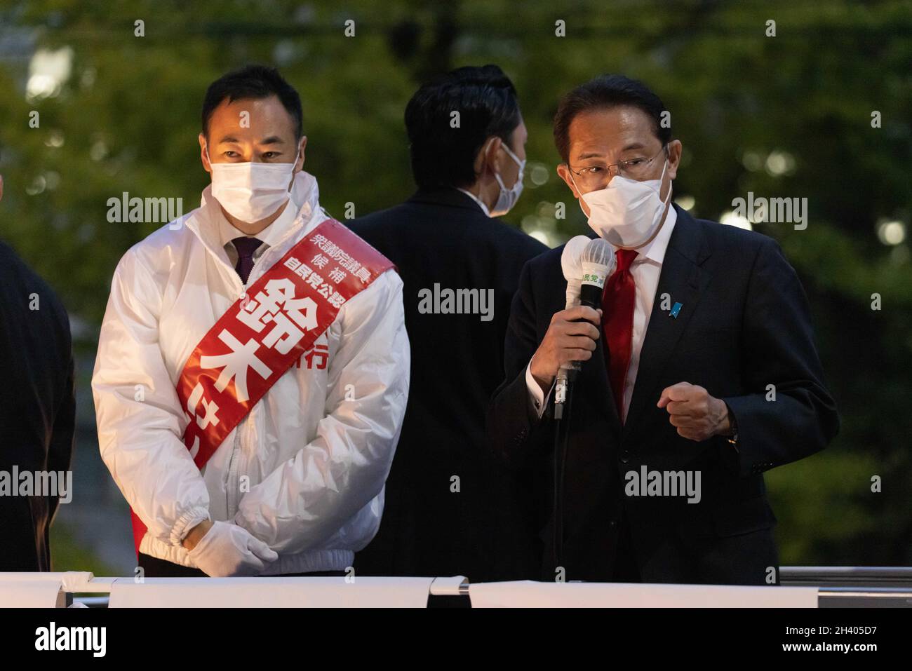 Japanese Prime Minister Fumio Kishida attends an election rally for the General Election 2021 by ...