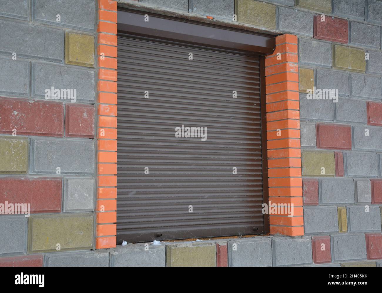 House window shutter security barrier with snowing Stock Photo - Alamy