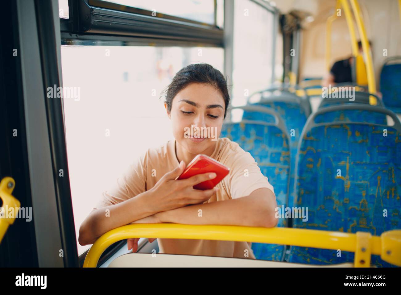 Indian Woman ride in public transport bus or tram Stock Photo - Alamy