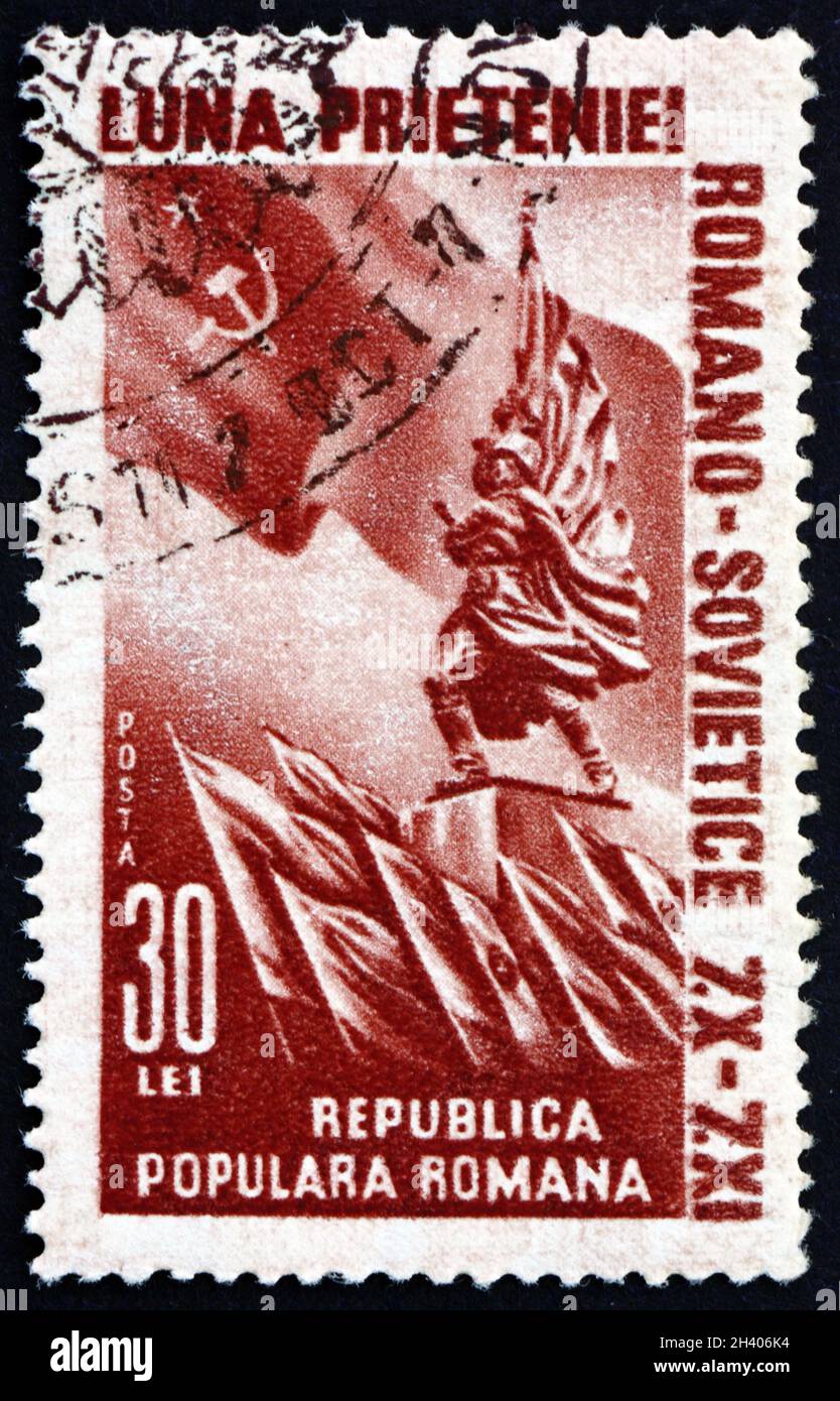 ROMANIA - CIRCA 1950: a stamp printed in Romania shows Statue of Soviet ...