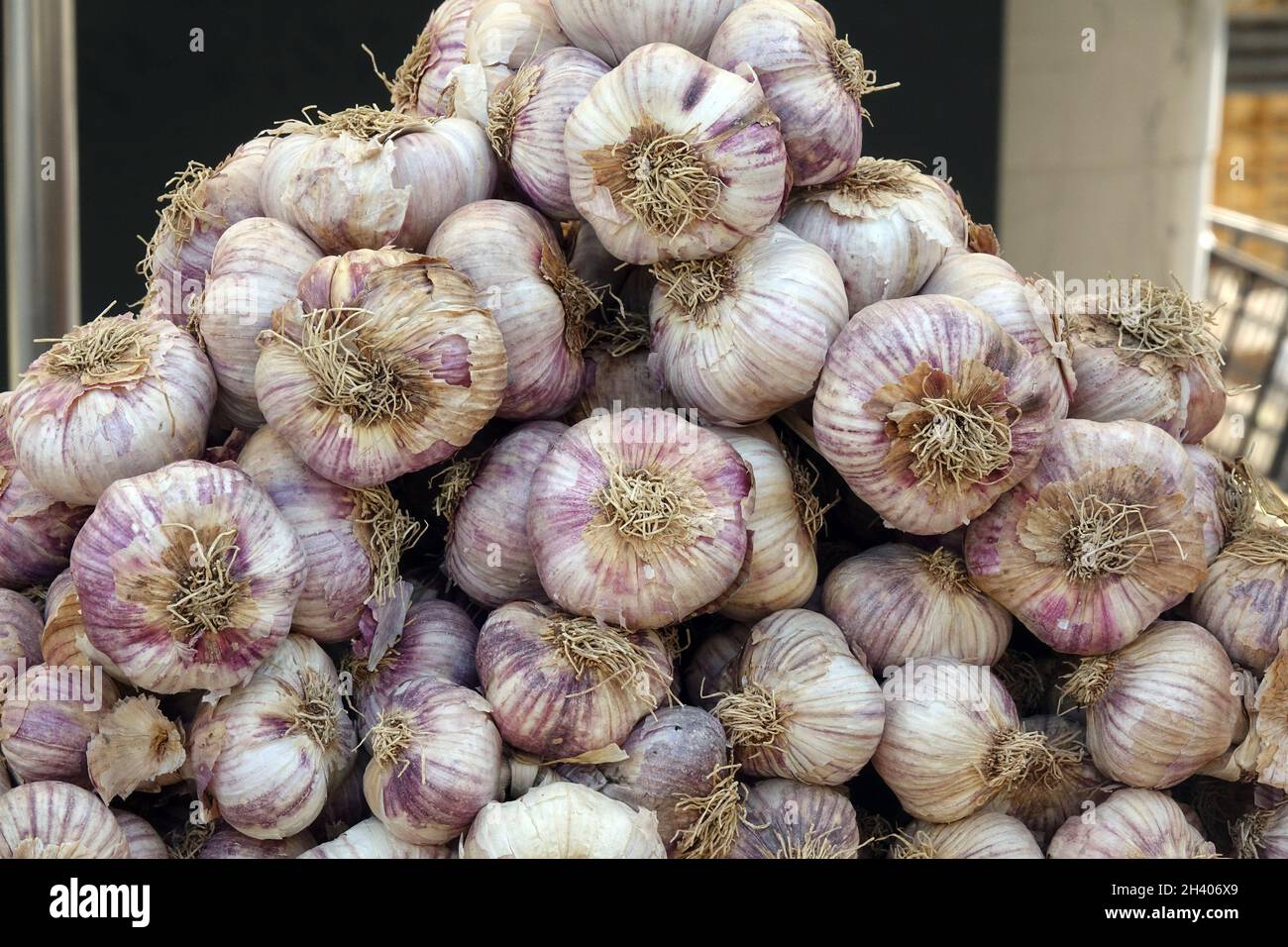 Garlic at a market Stock Photo - Alamy