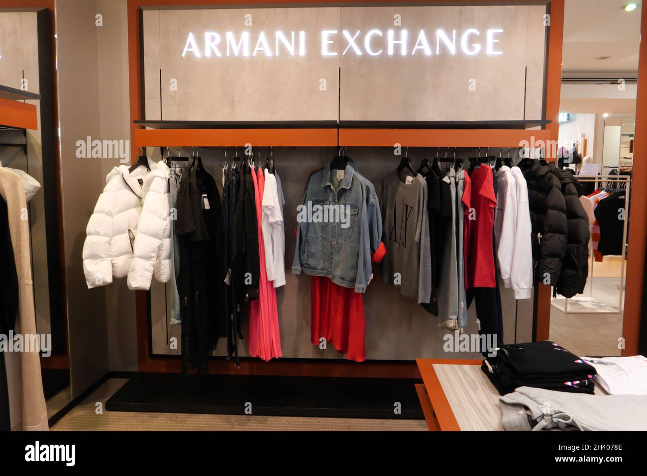 ARMANI EXCHANGE CLOTHING ON DISPLAY INSIDE THE FASHION STORE Stock ...