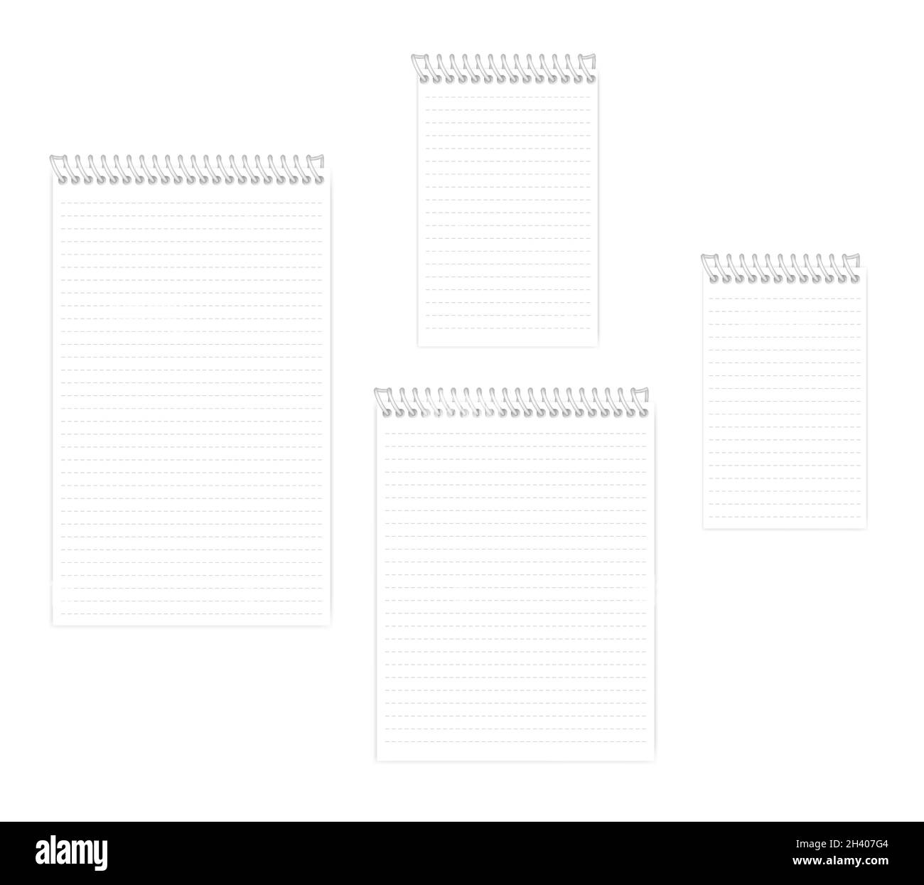 Lined wire bound note books. Top spiral notepads. Set of US paper formats. Vector mock-up Stock ...