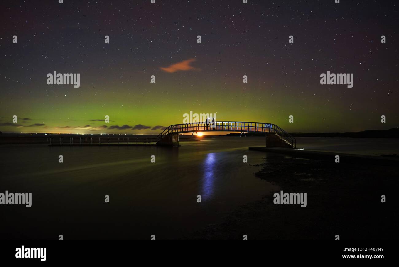 The Northern lights on view over Belhaven bridge in Dunbar Scotland ...