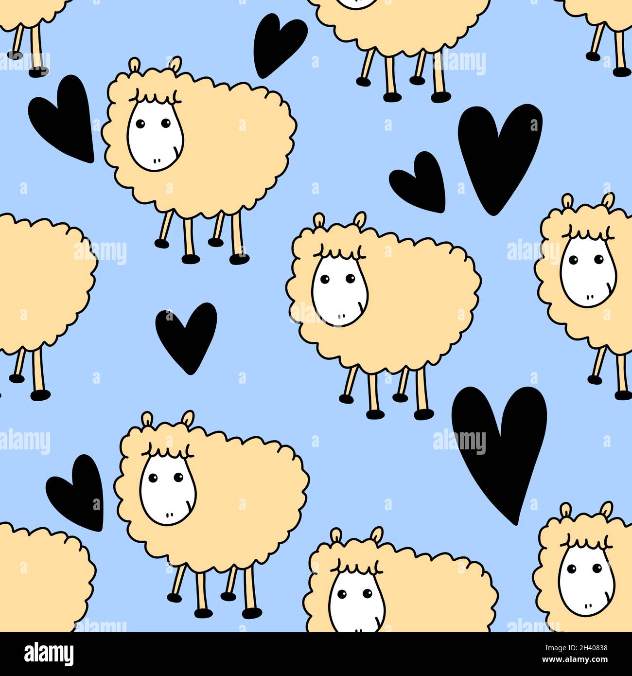 Seamless kids cartoon pattern with sheeps on white background Stock ...