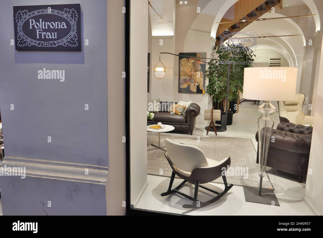 SIGN OF POLTRONA FRAU ITALIAN BRAND IN INTERIOR DESIGN Stock Photo - Alamy