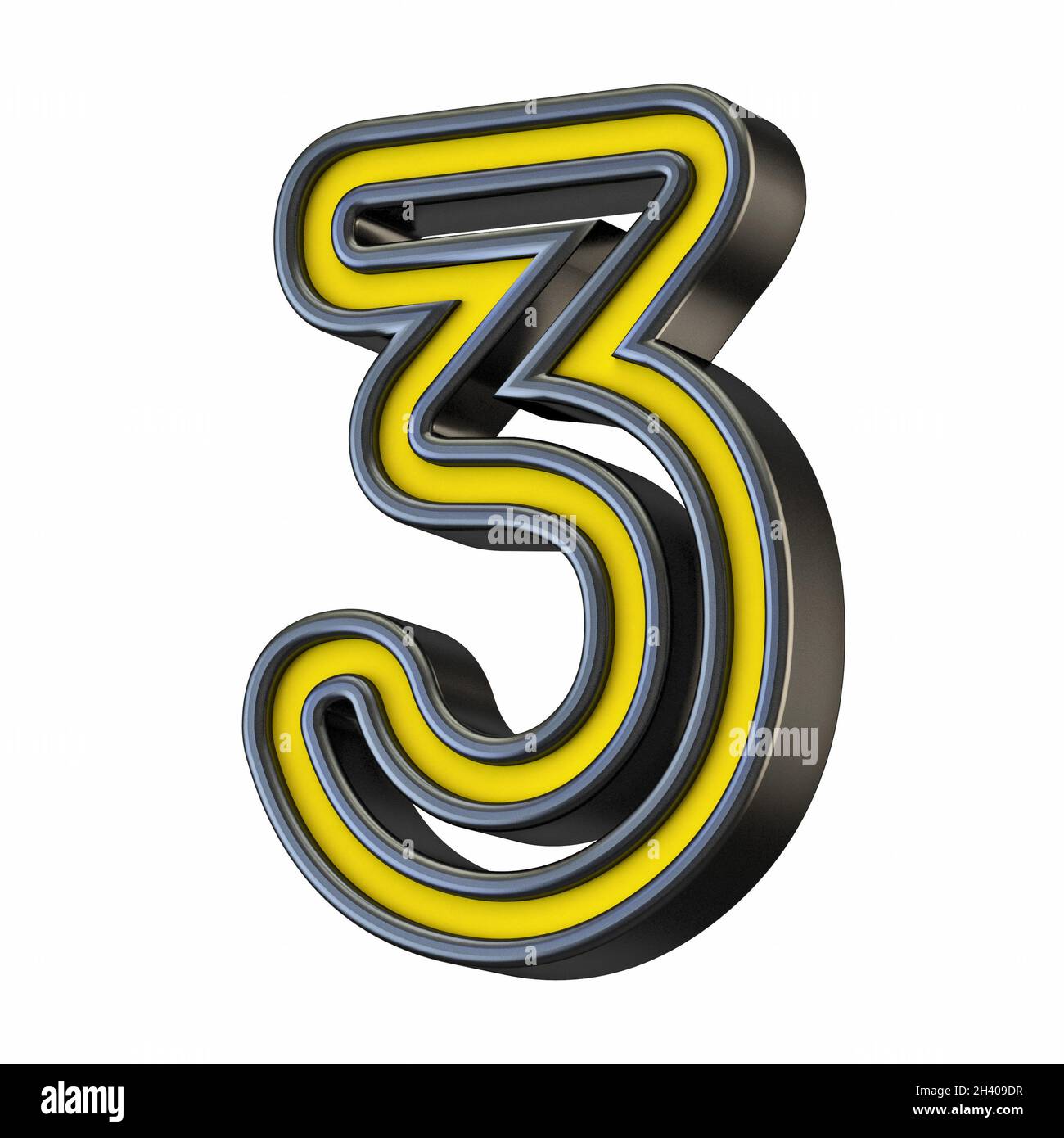Yellow black outlined font Number 3 THREE 3D Stock Photo - Alamy