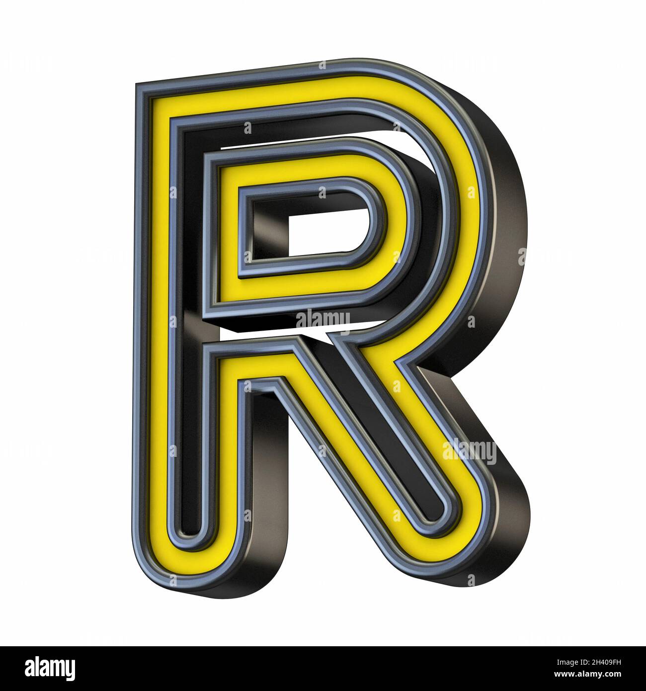 Yellow black outlined font Letter R 3D Stock Photo - Alamy
