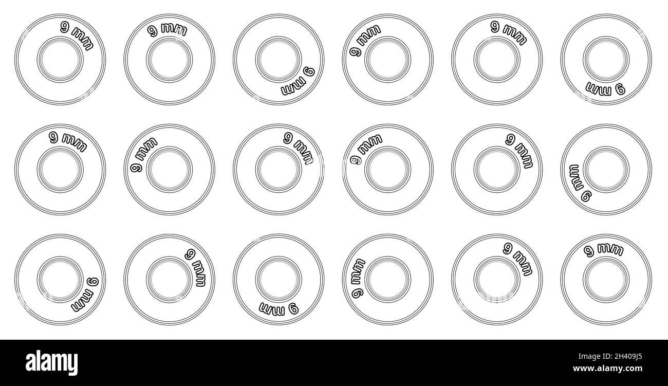 A colection of 9 mm shells collected into a background grid set over ...