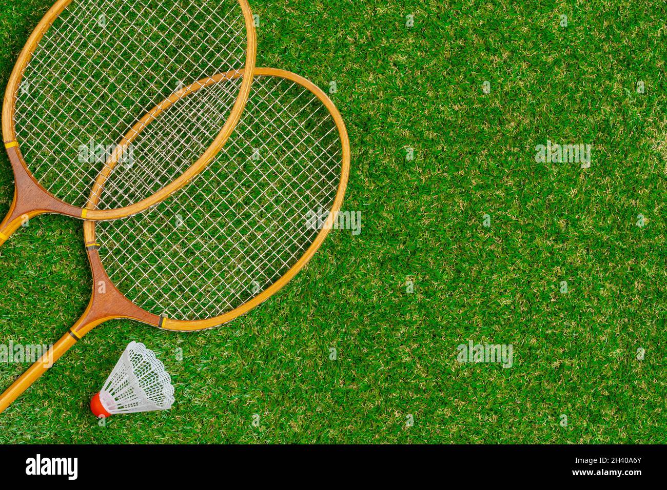 Badminton equipment. Rackets and shuttlecock, top view Stock Photo - Alamy