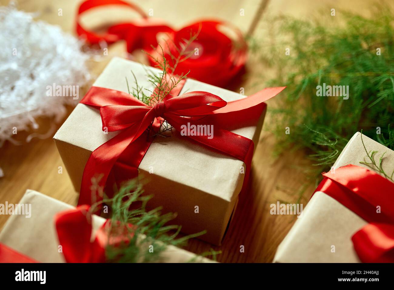 Christmas eco friendly packaging kraft paper and fir branches gifts for ...