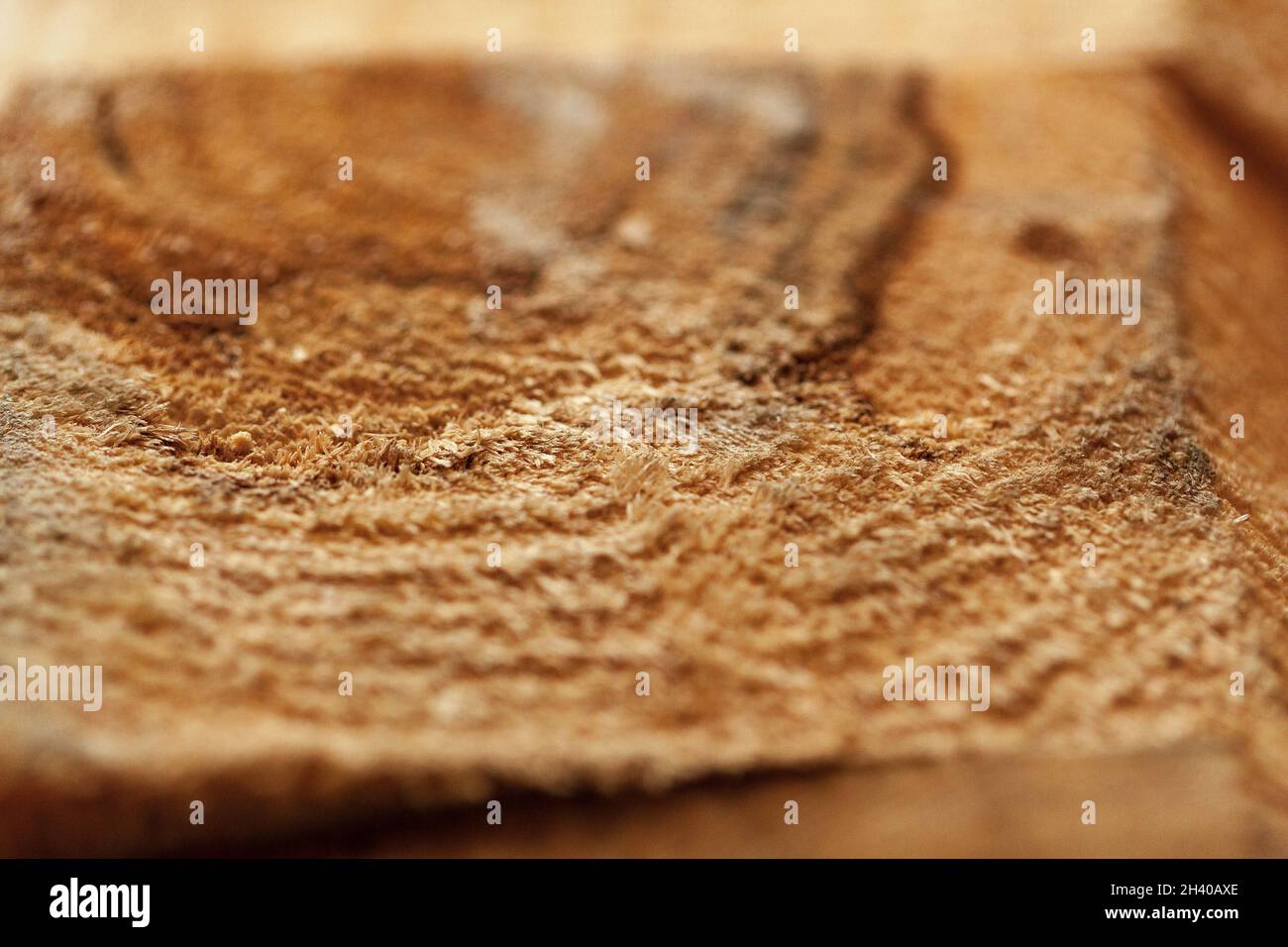 Saw cut of wooden block close up Stock Photo - Alamy