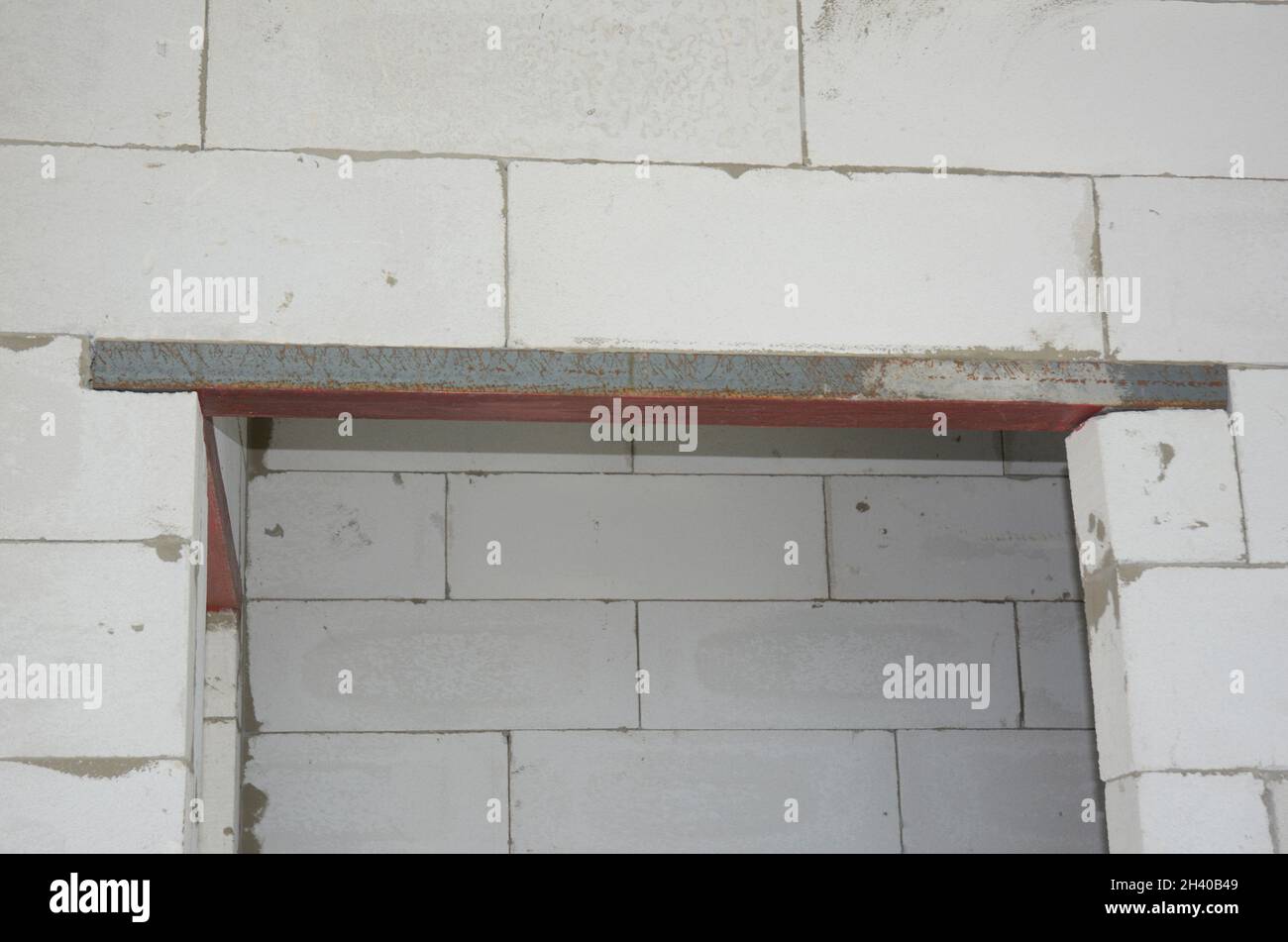 Aerated concrete blocks door way with metal lintel Stock Photo - Alamy