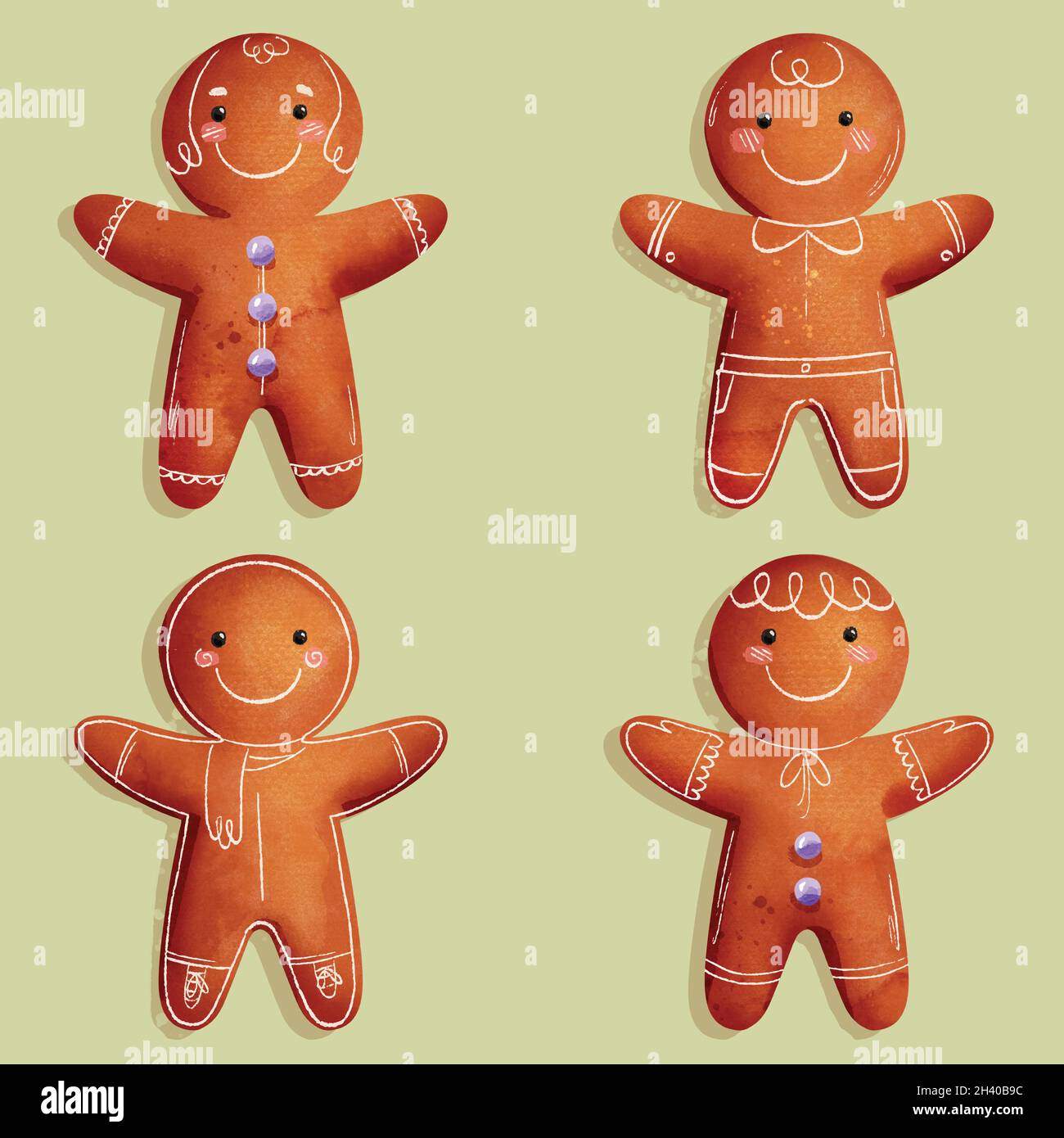 watercolor gingerbread man cookies vector design illustration Stock ...