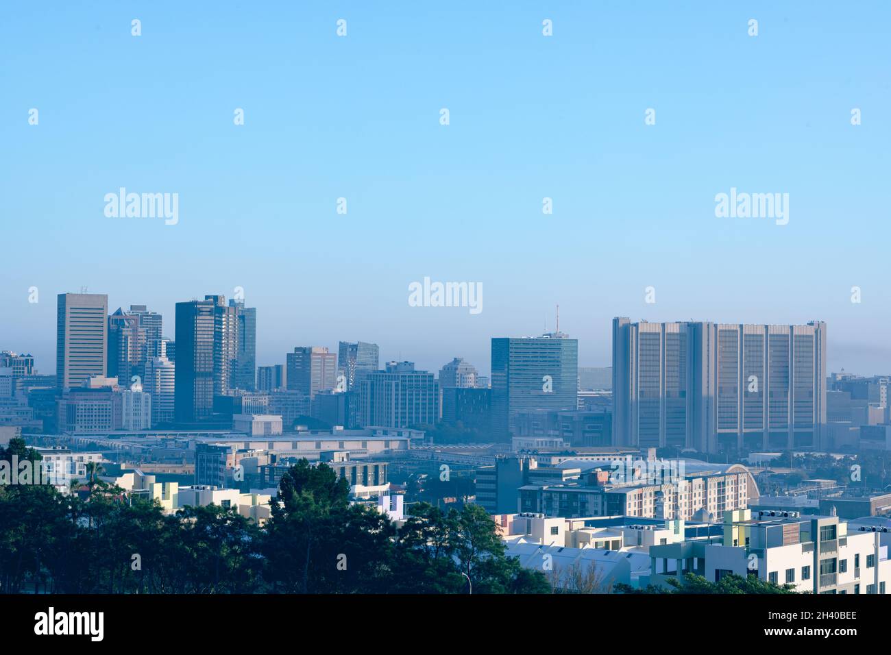 General view of cityscape with multiple modern buildings and ...