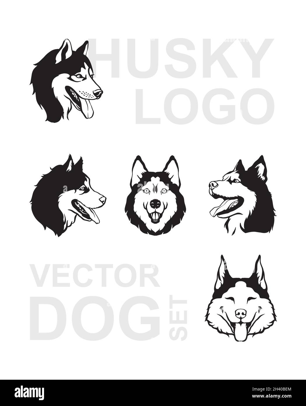 Vector dog set. Wolf emblem. Husky logo. Dog character collection ...