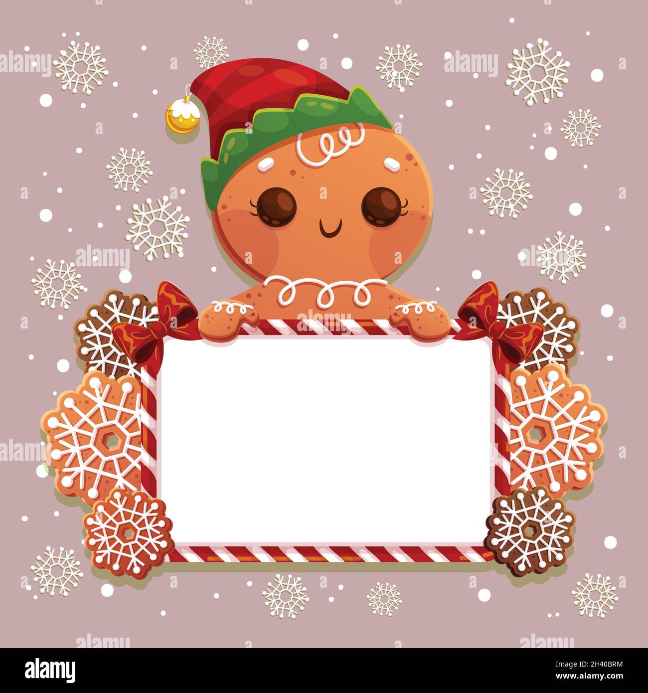 christmas gingerbread man holding blank banner vector design ...