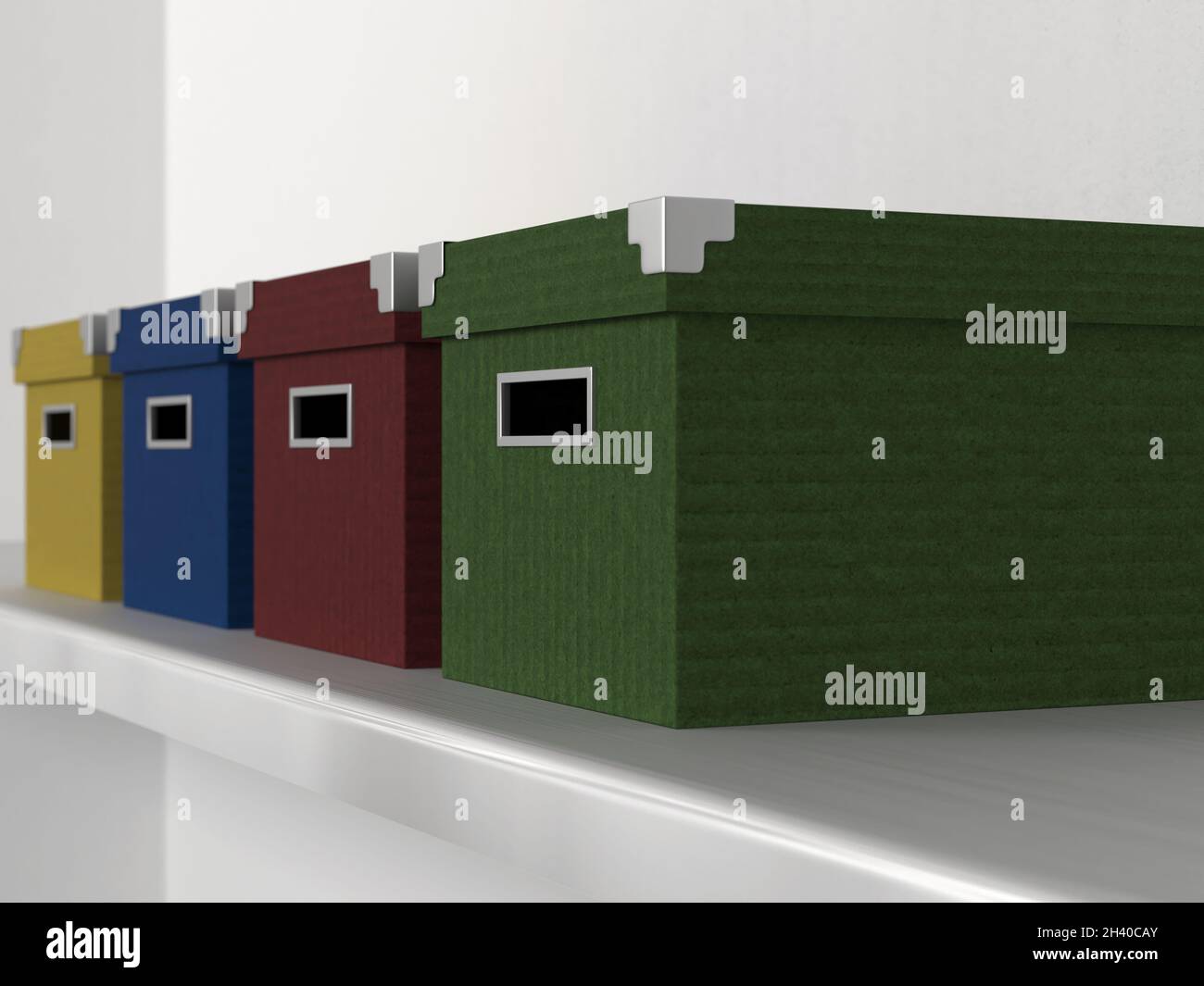 3d rendering of multiple colors cardboard boxes for documents with ...
