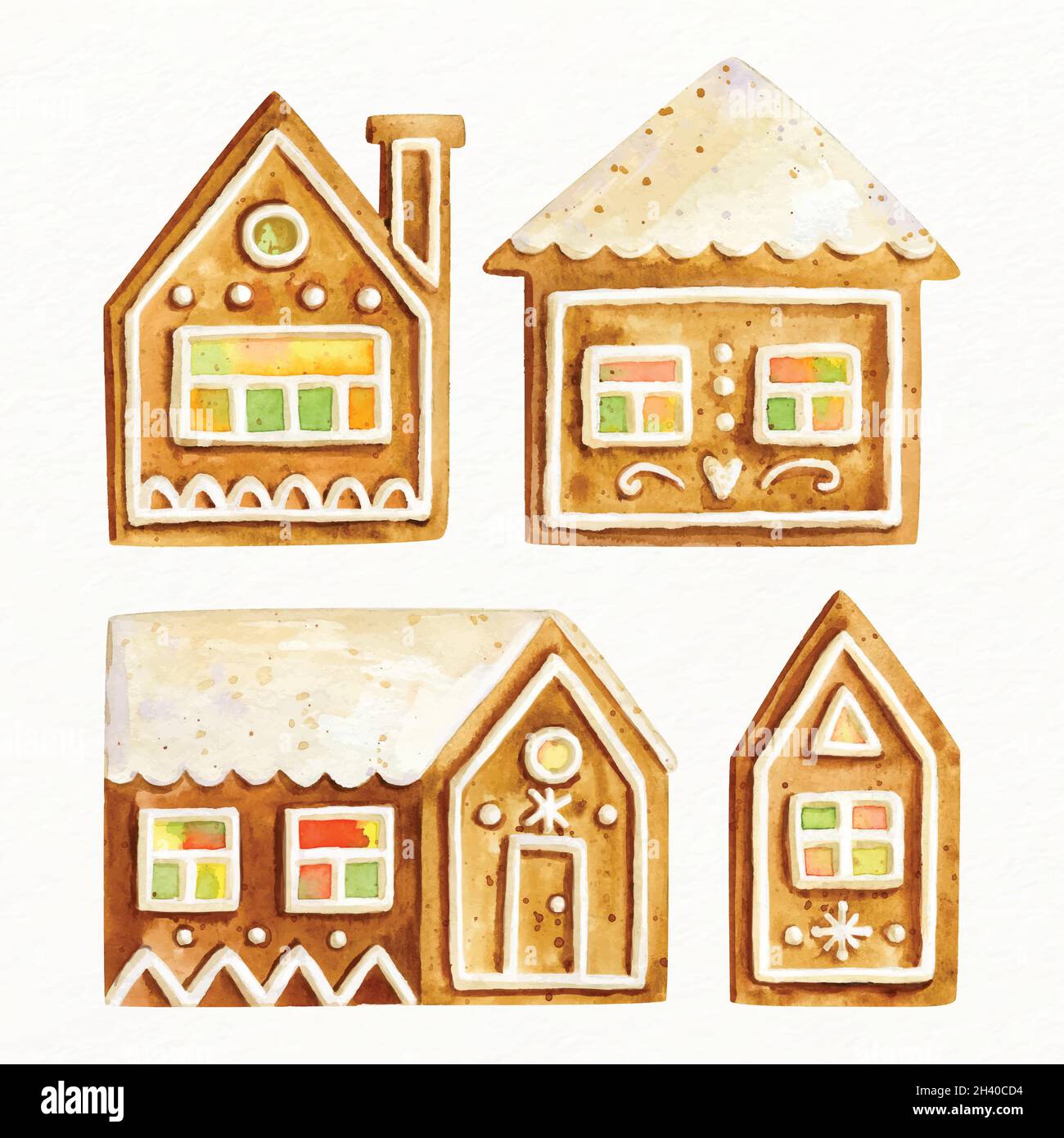 pack watercolor gingerbread house vector design illustration Stock ...
