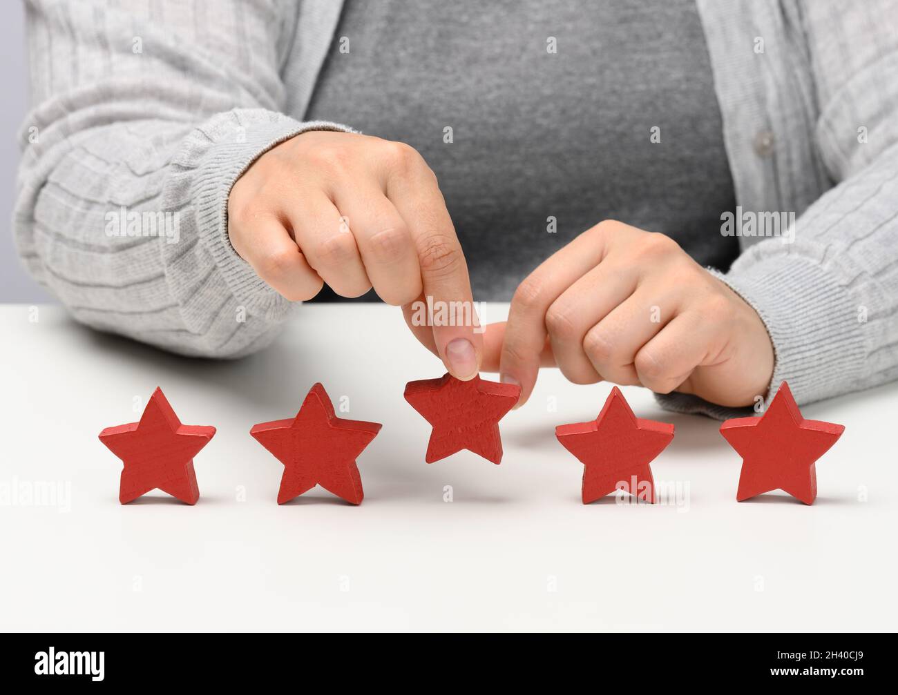 Customer experience feedback concept. Five red stars, the best rating ...