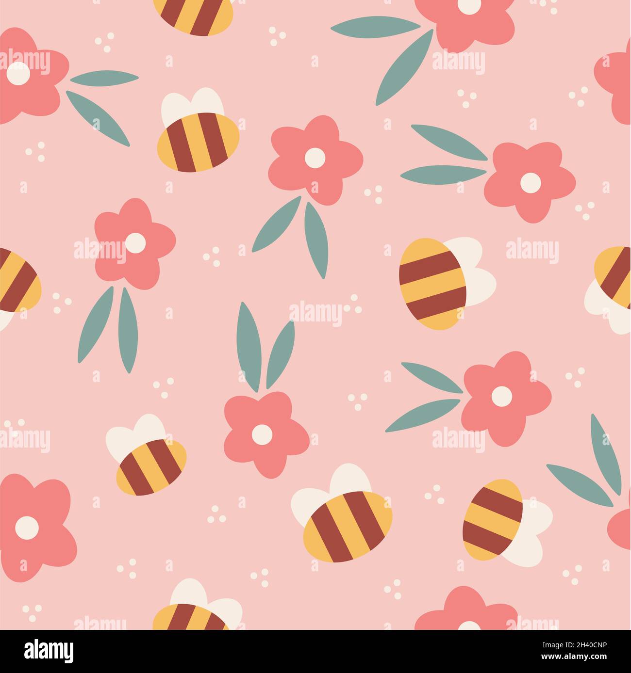 Seamless pattern design nature in spring with yellow bees and pink ...
