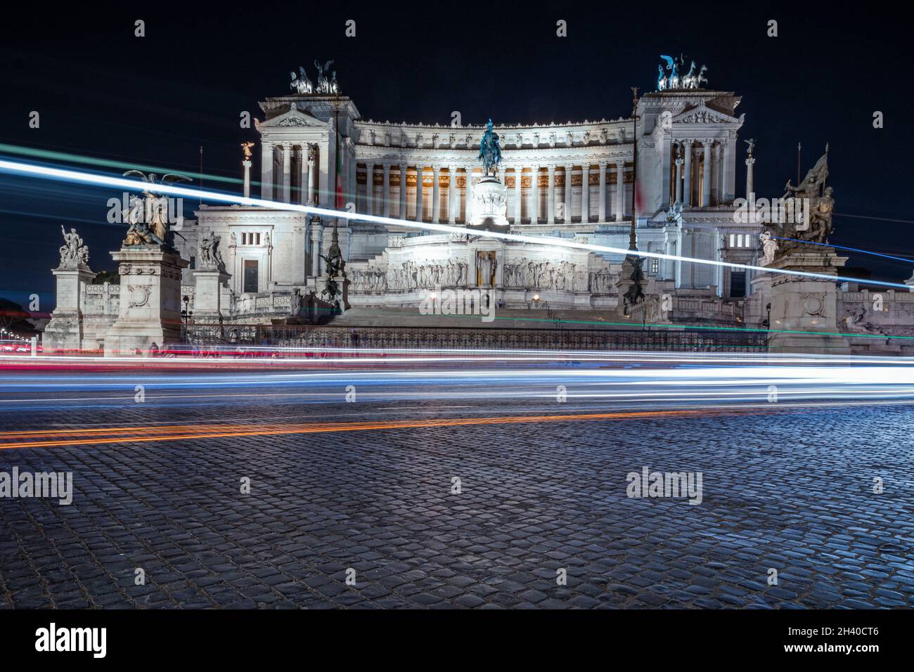Cool long exposure cars traffic light trails, night view of the city of ...