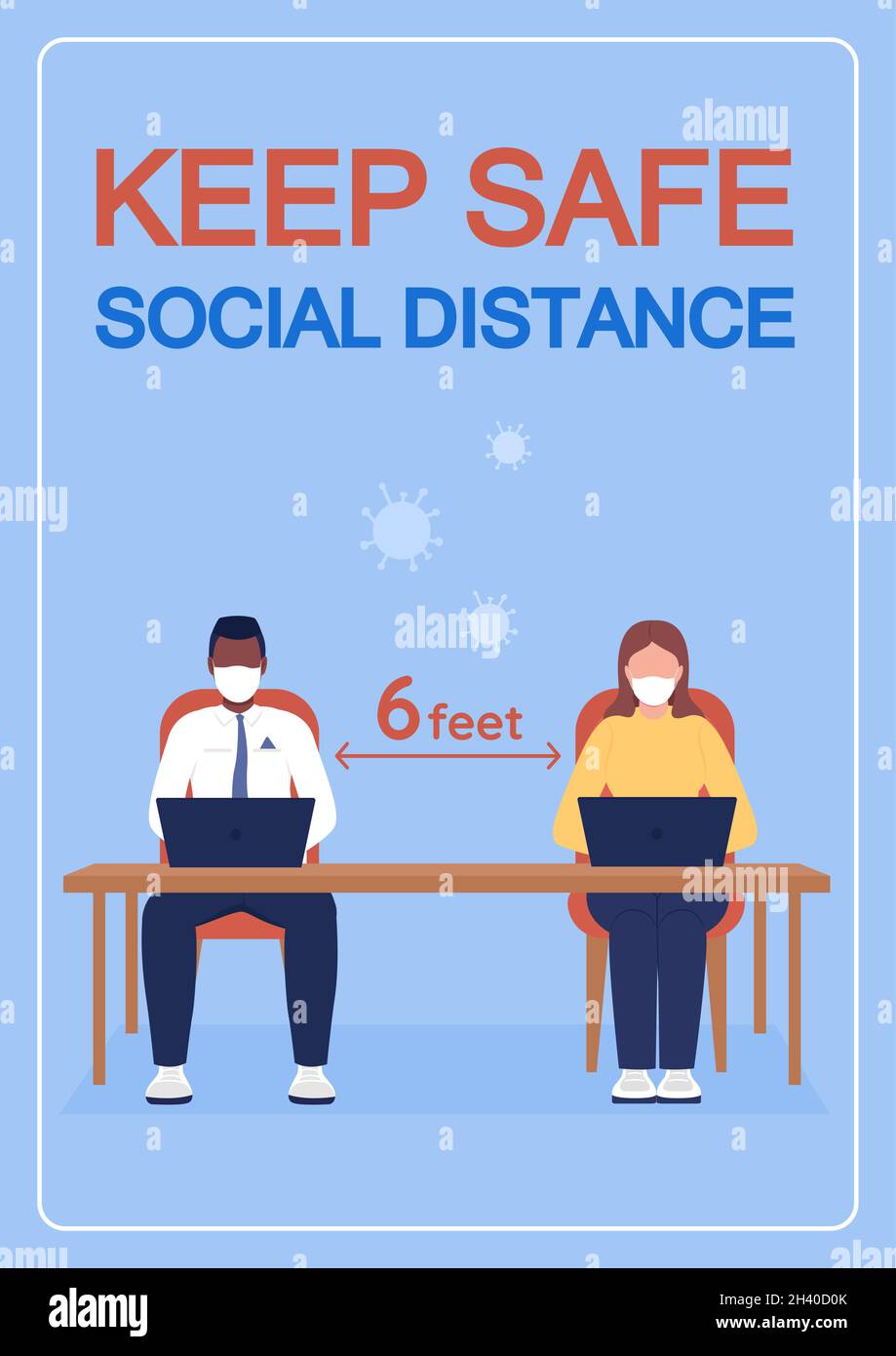 Keep safe social distance poster flat vector template Stock Vector ...