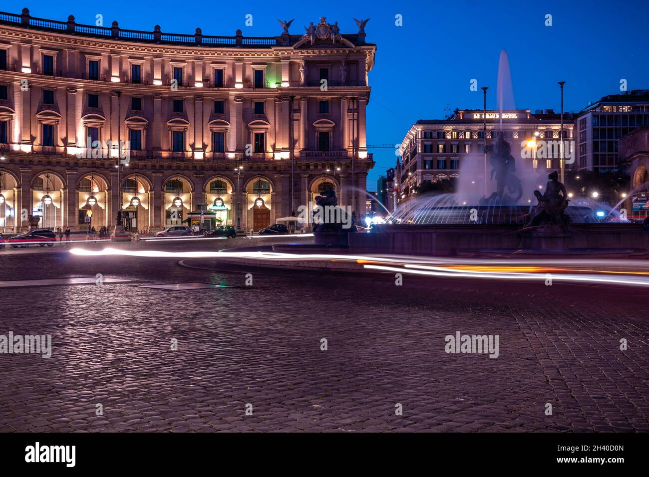 Cool long exposure cars traffic neon light trails, night view, Rome ...